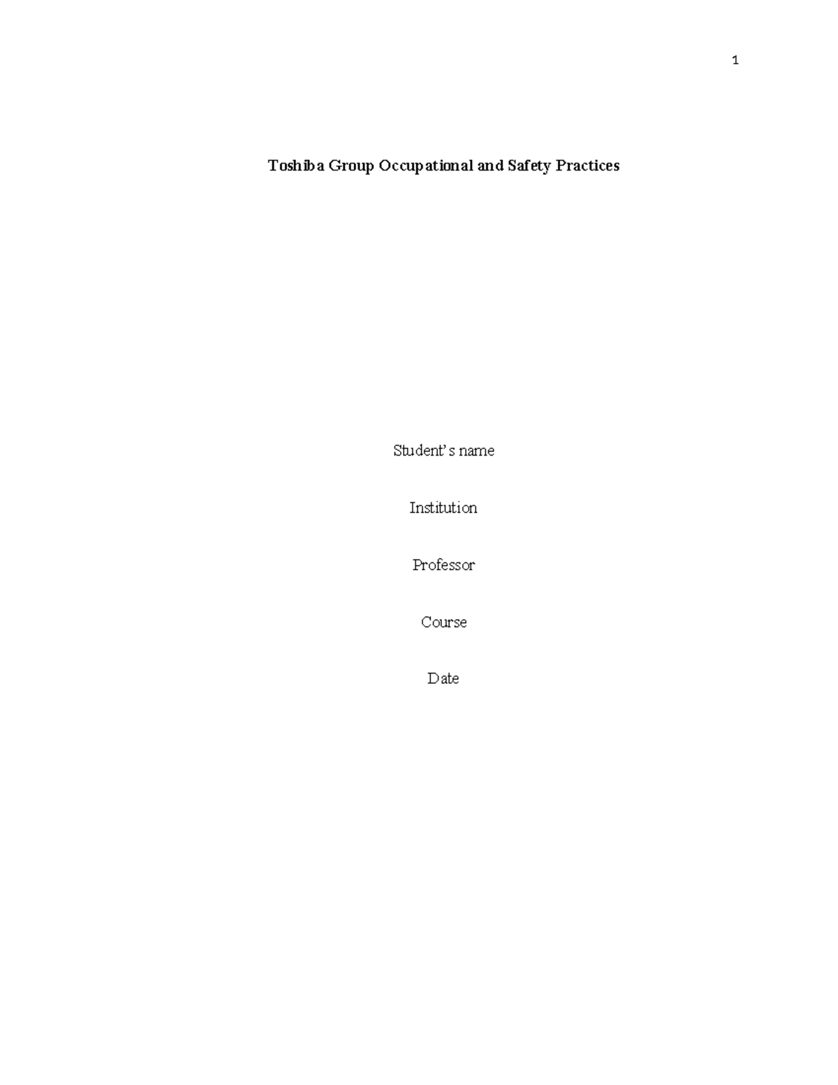 Toshiba Group OHS Practices - Essay on Safety Management - Studocu