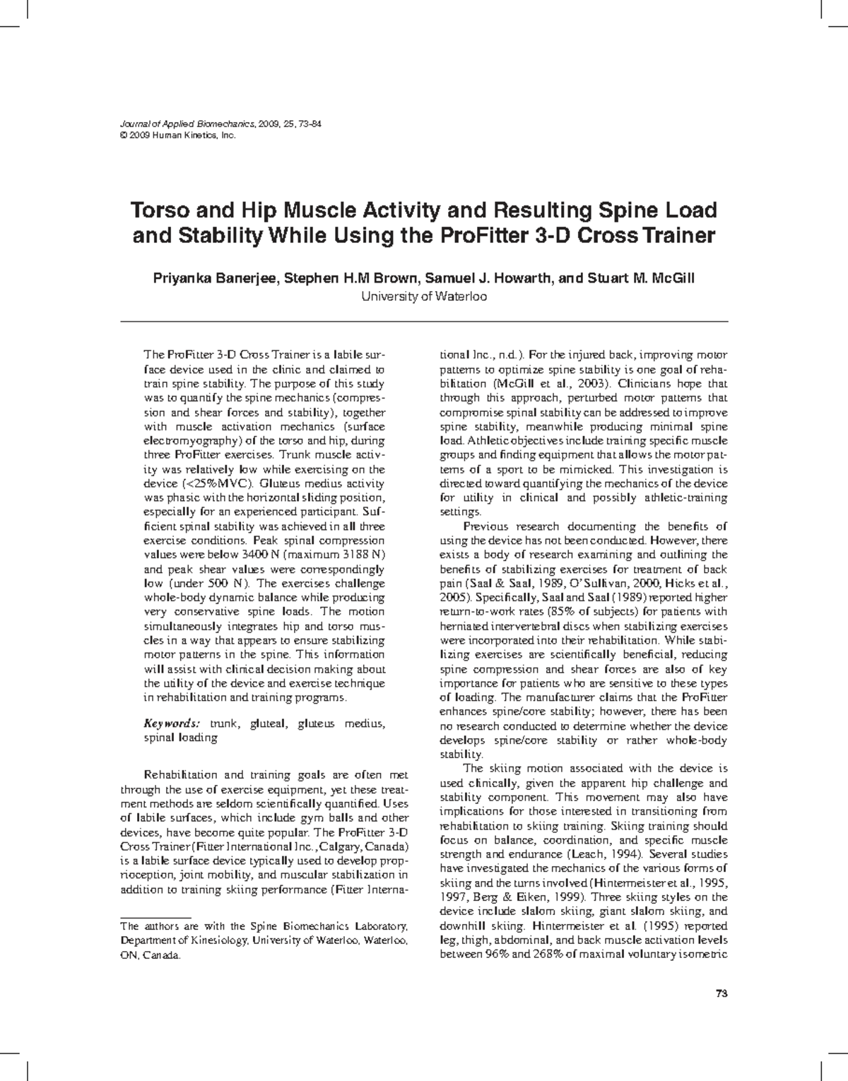 Torso and Hip Muscle Activity During ProFitter Cross Trainer Exercises ...