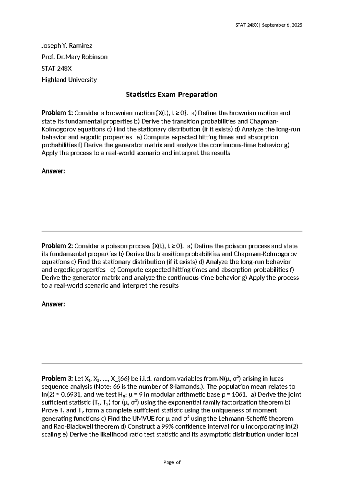 STAT 248X Statistics Exam Prep: Brownian & Poisson Processes - Studeersnel