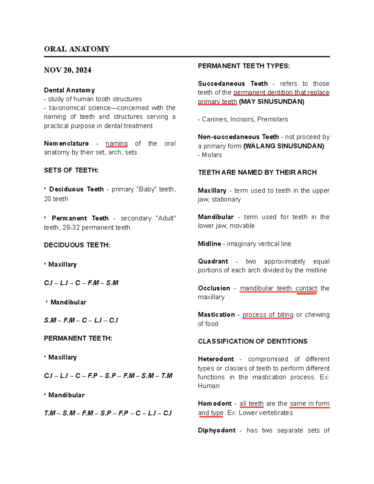 ORAL ANATOMY: PERMANENT TEETH TYPES (DENTAL ANATOMY) - Studocu