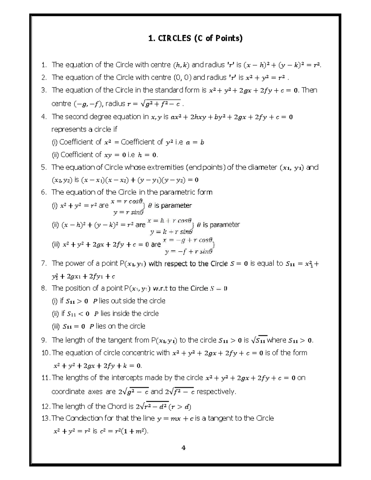 CIRCLES (M2B) - Comprehensive Study Notes on Circle Equations - Studocu