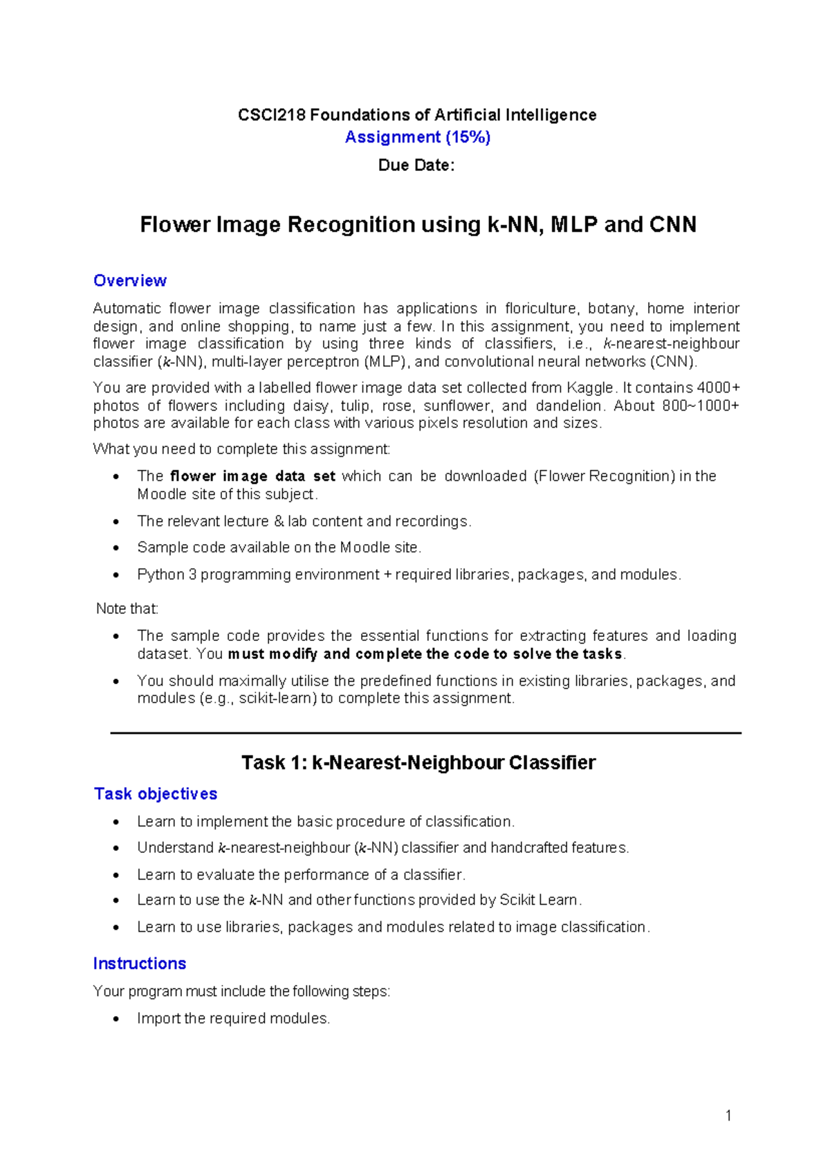 CSCI218 Final Assignment: Flower Image Recognition with MLP & CNN - Studocu