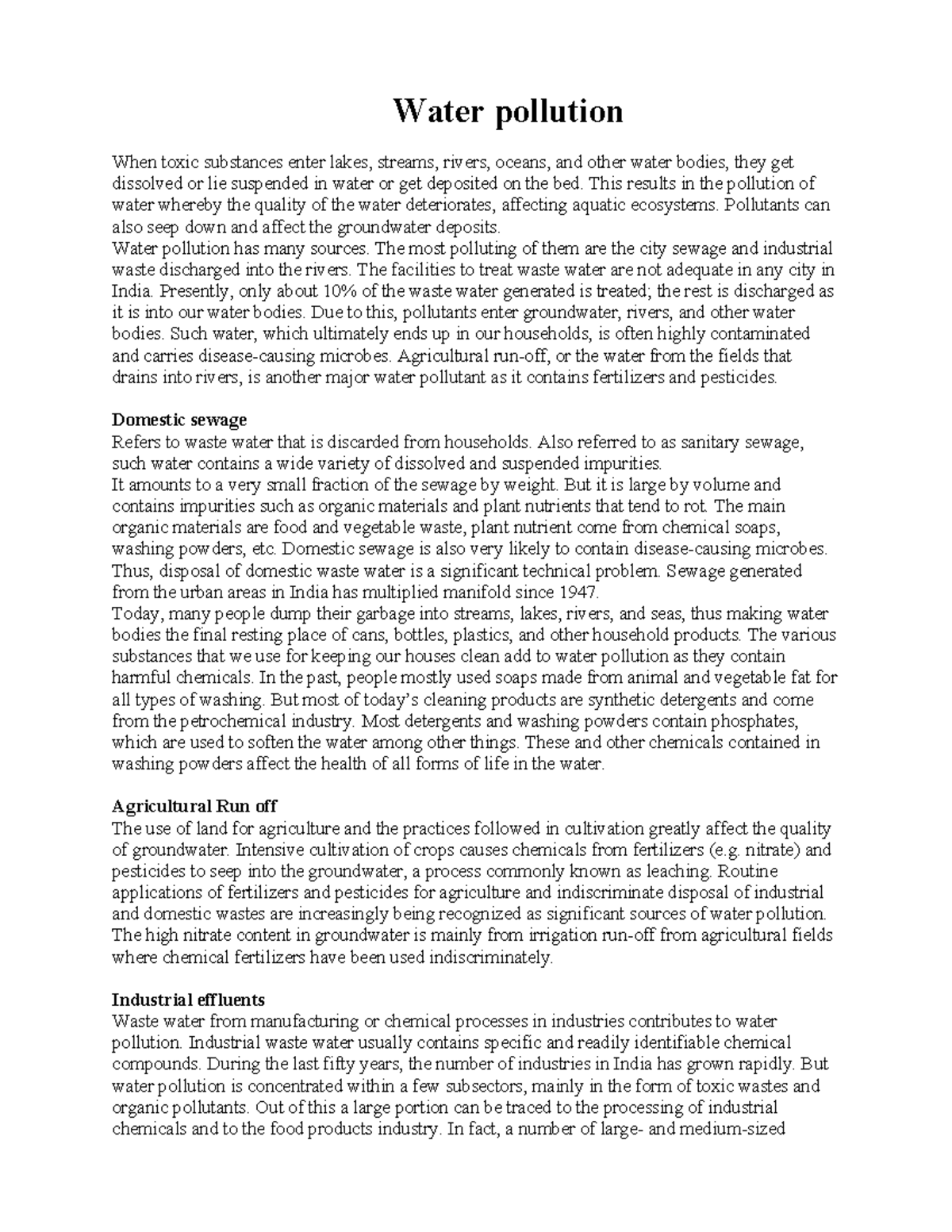 Water pollution E V S Project - Water pollution When toxic substances ...