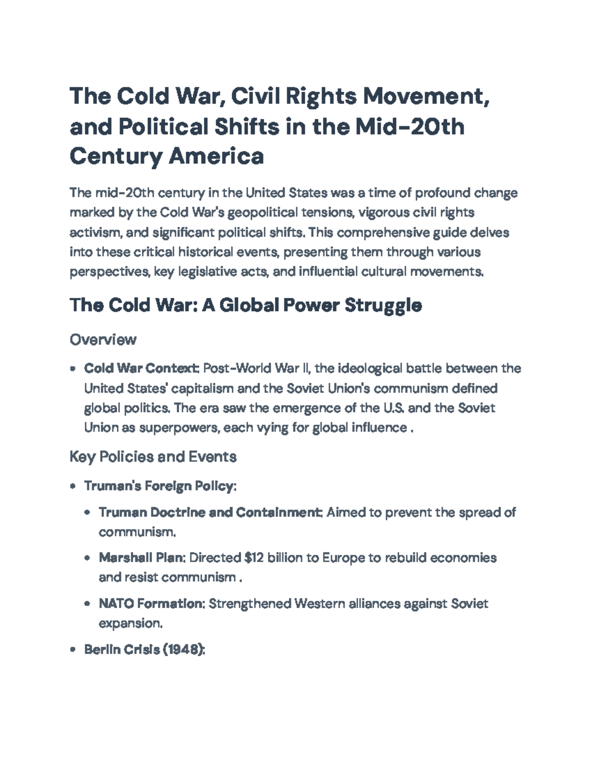 Cold War and Civil Rights Movement: A Mid-20th Century Overview - The ...