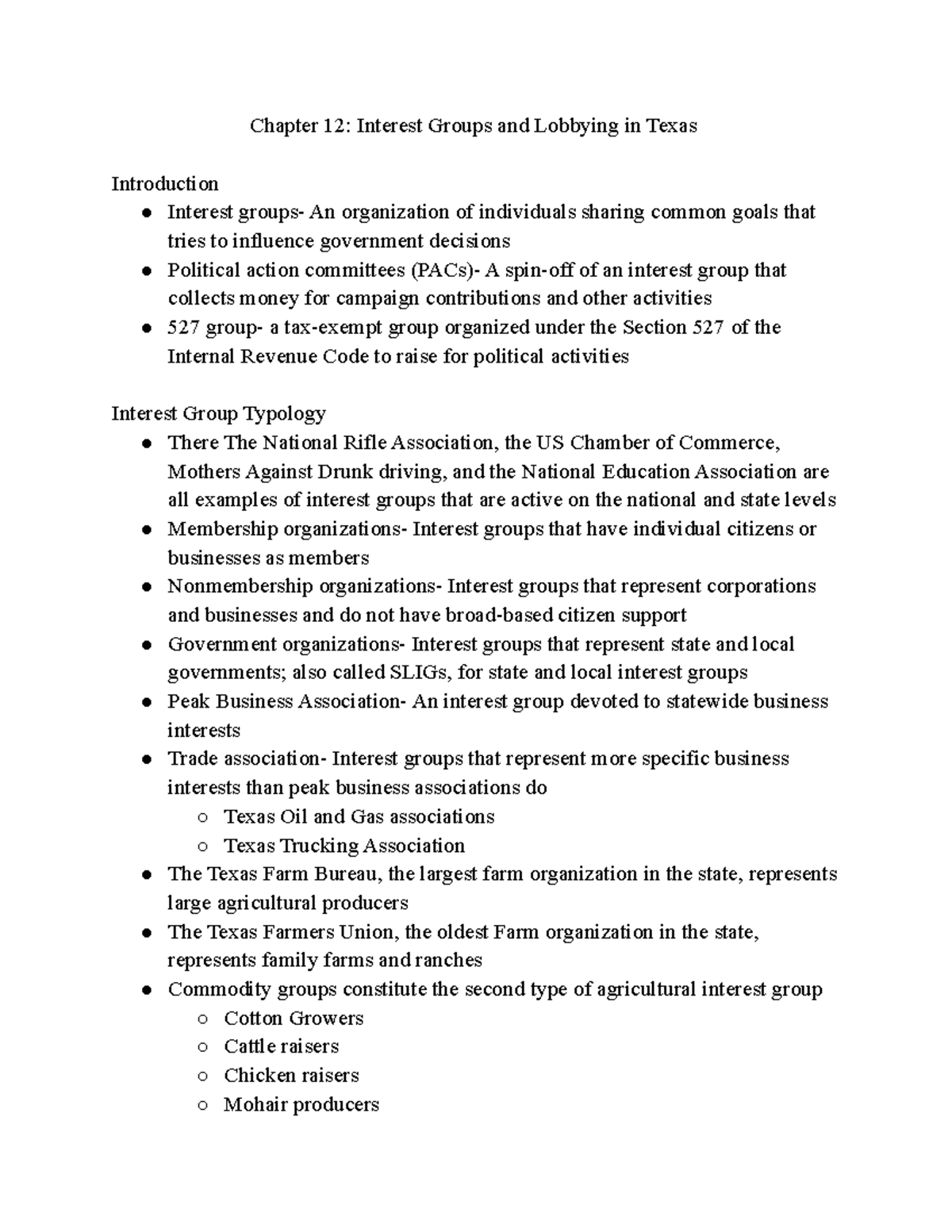 Final Exam Notes: Interest Groups and Lobbying in Texas (POL 301) - Studocu