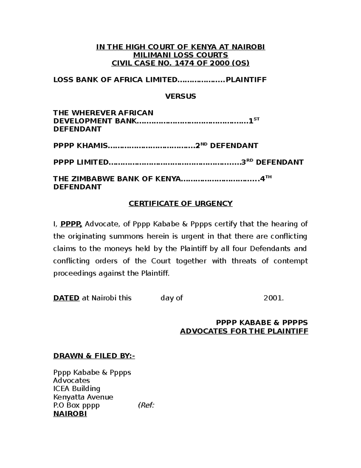 Civil Case No. 1474 of 2000 (OS) - Interpleader Proceedings Overview ...