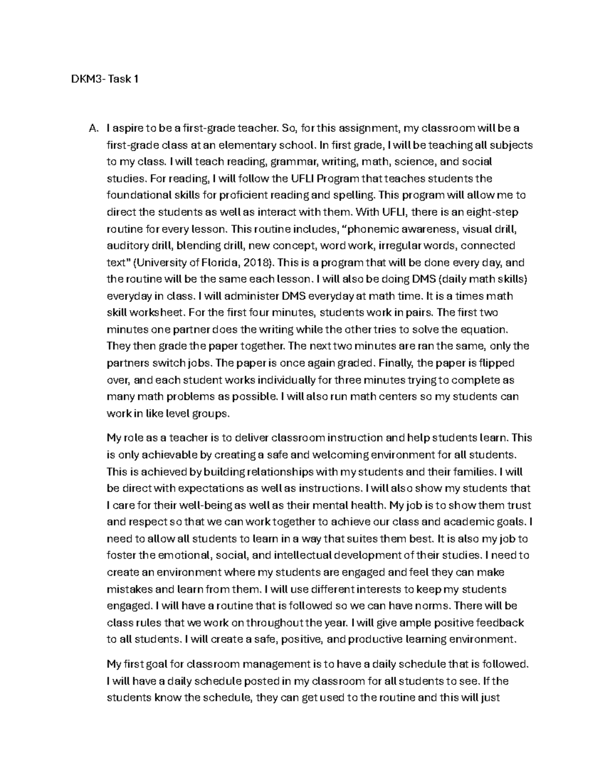 DKM-3 task 1 - passed - DKM3- Task 1 A. I aspire to be a first-grade ...