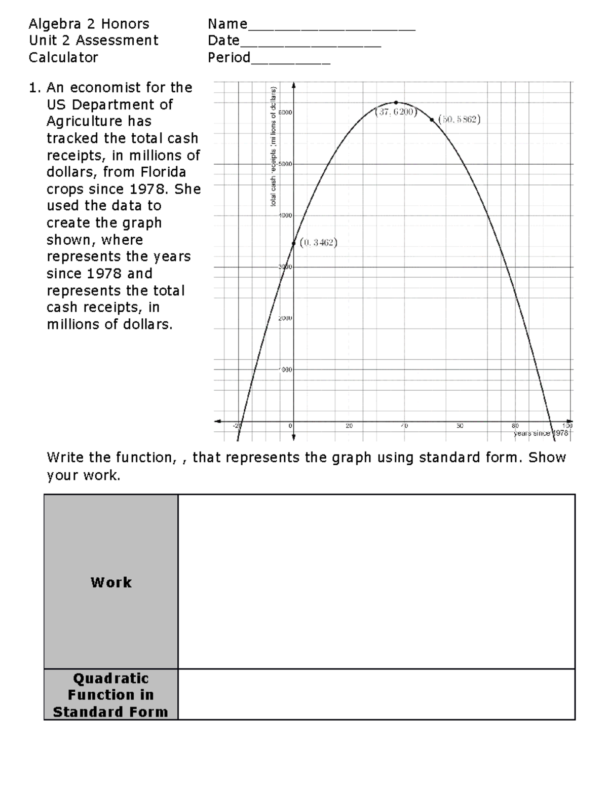 Unit 2 practice test - ... - Algebra 2 Honors Name ...