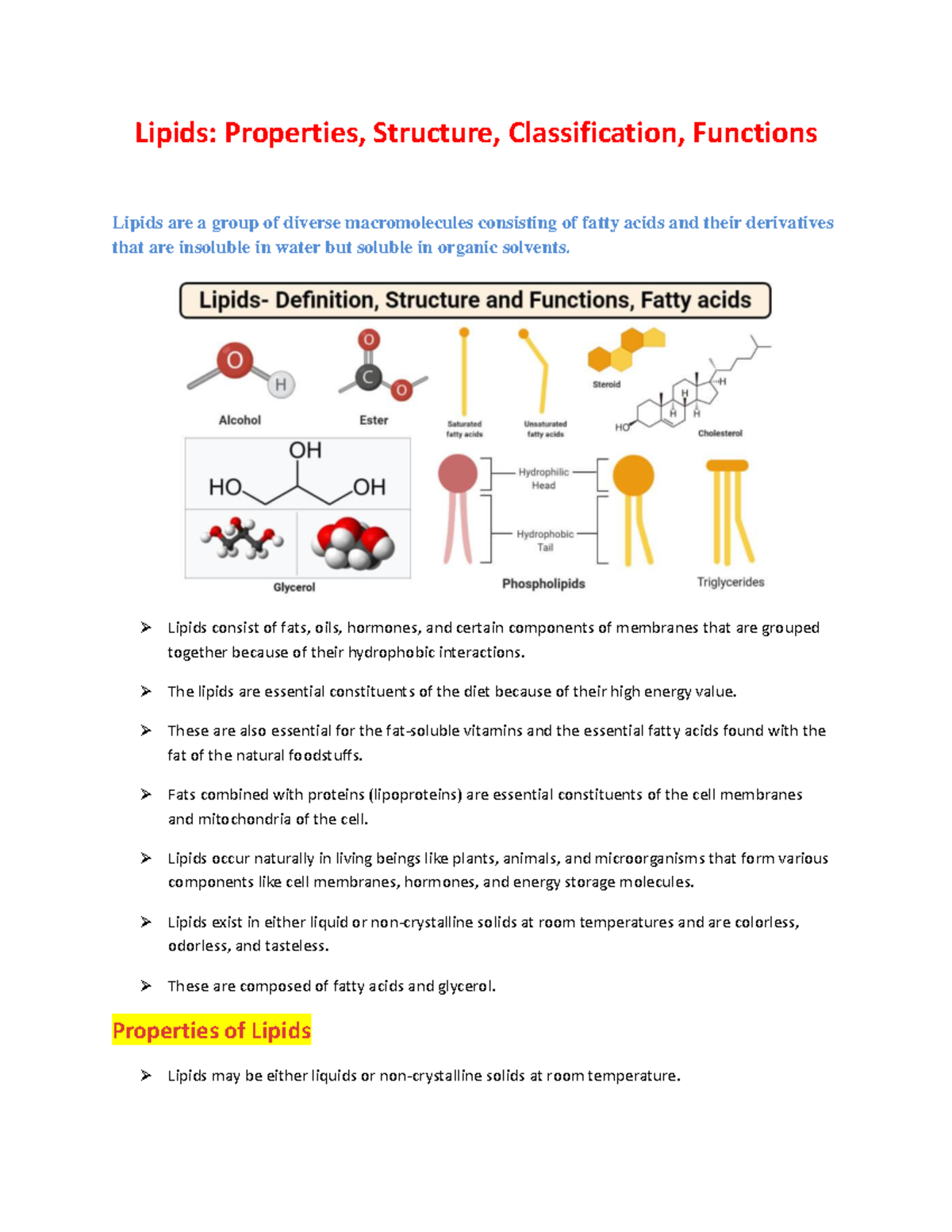 Lipids: Properties, Structure, Functions & Classification (BIO 101 ...