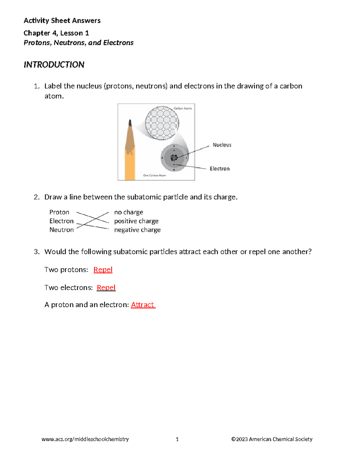 Ch 4 L1 Activity Sheet Answers - Protons, Neutrons, & Electrons - Studocu