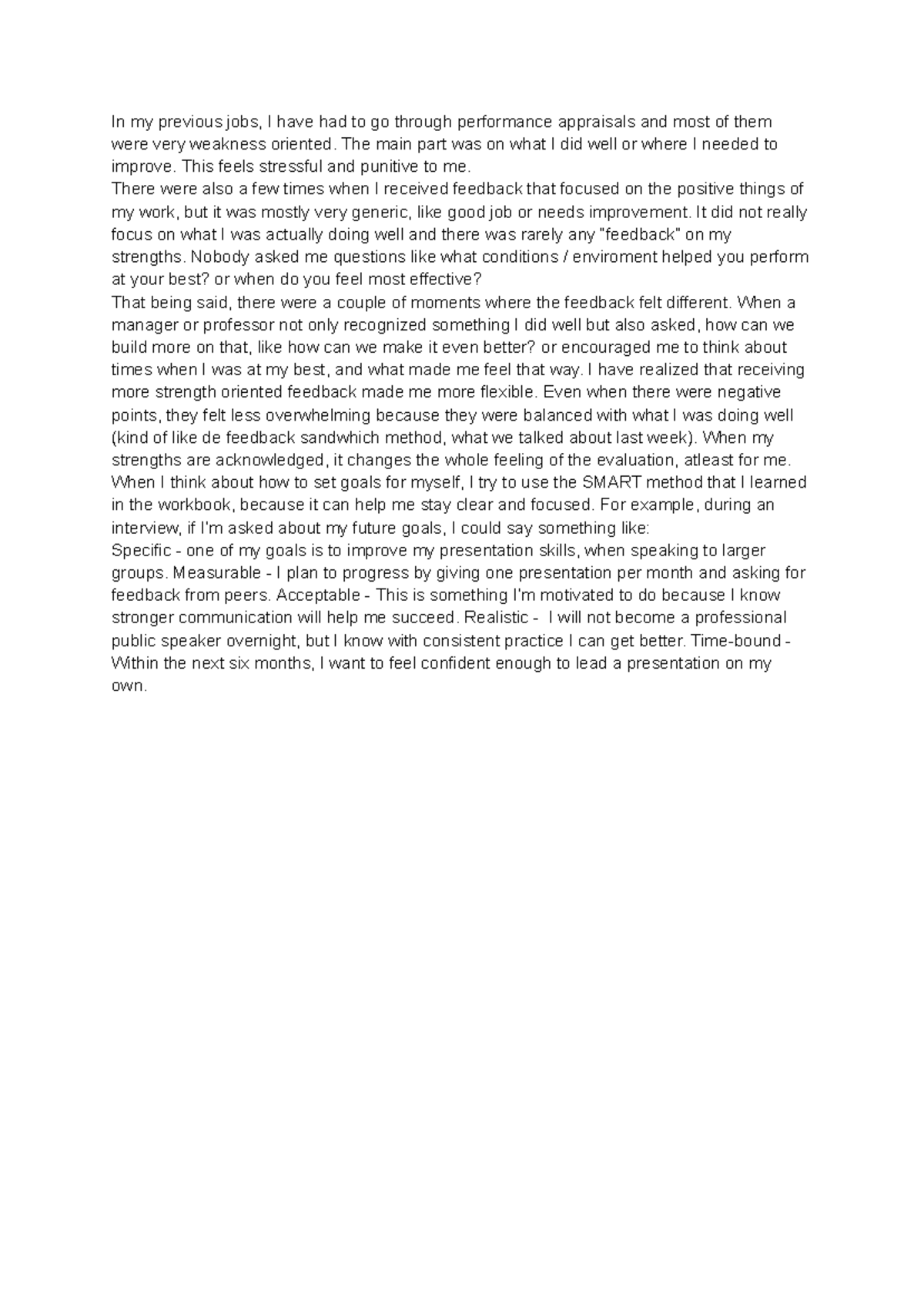 Strength-Oriented Feedback and SMART Goals in SHRM Opdracht 2 - Studeersnel
