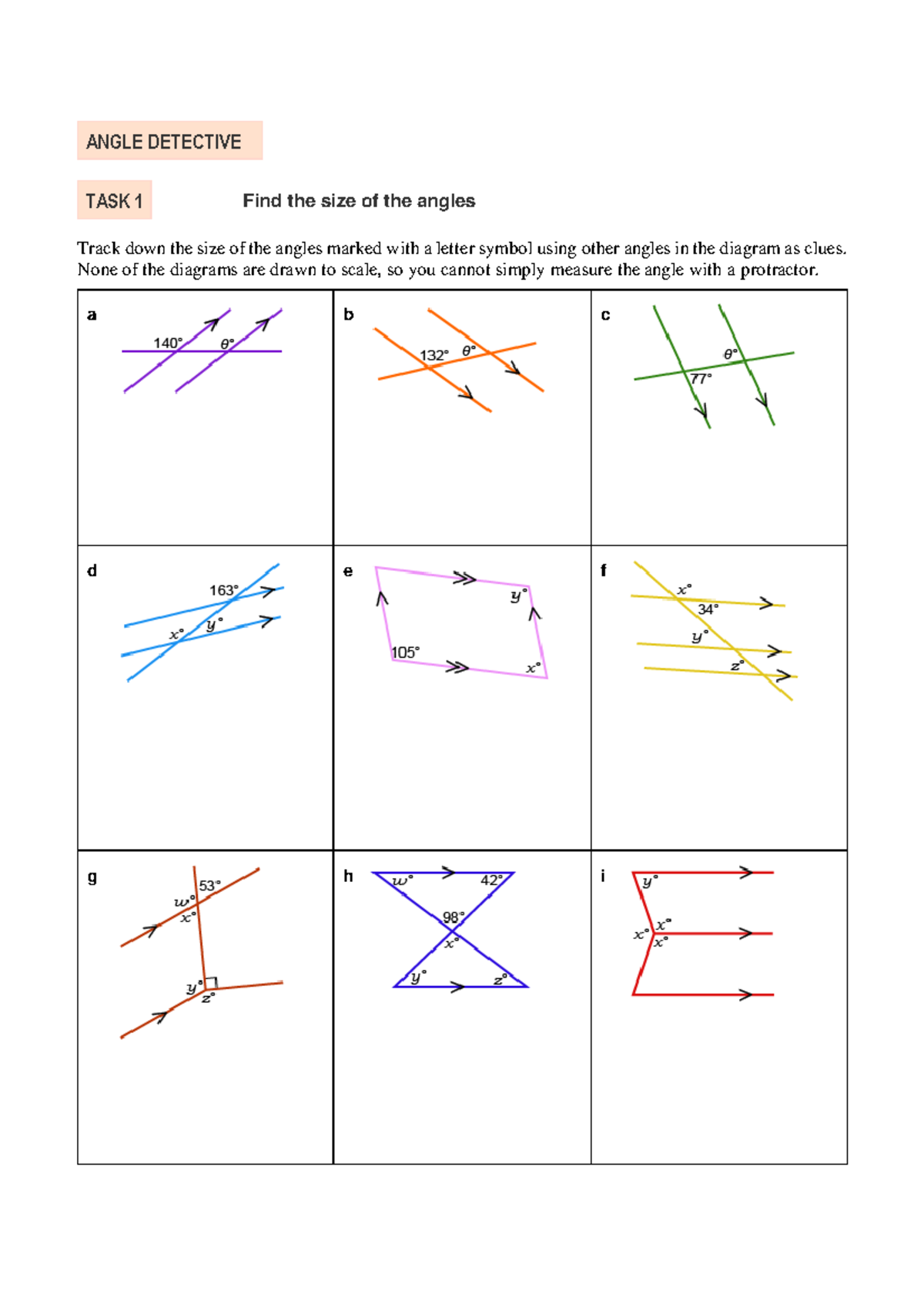 ANGLE DETECTIVE TASK 1 & 2: Finding and Justifying Angles - Studocu