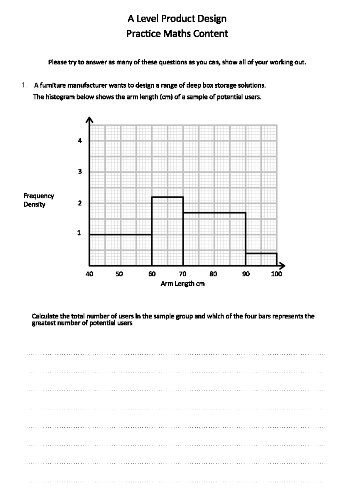 A Level Product Design Maths Diagnostic 1 - Practice Questions - Studocu