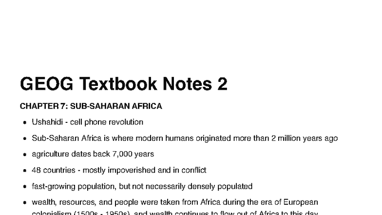 GEOG Textbook Notes 2: CHAPTER 7 - Sub-Saharan Africa's Development ...