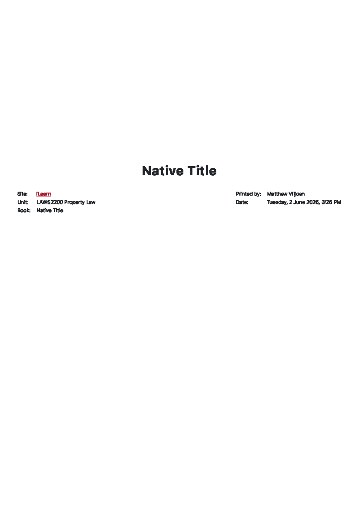 LAWS2200 Native Title Lecture Notes - Studocu