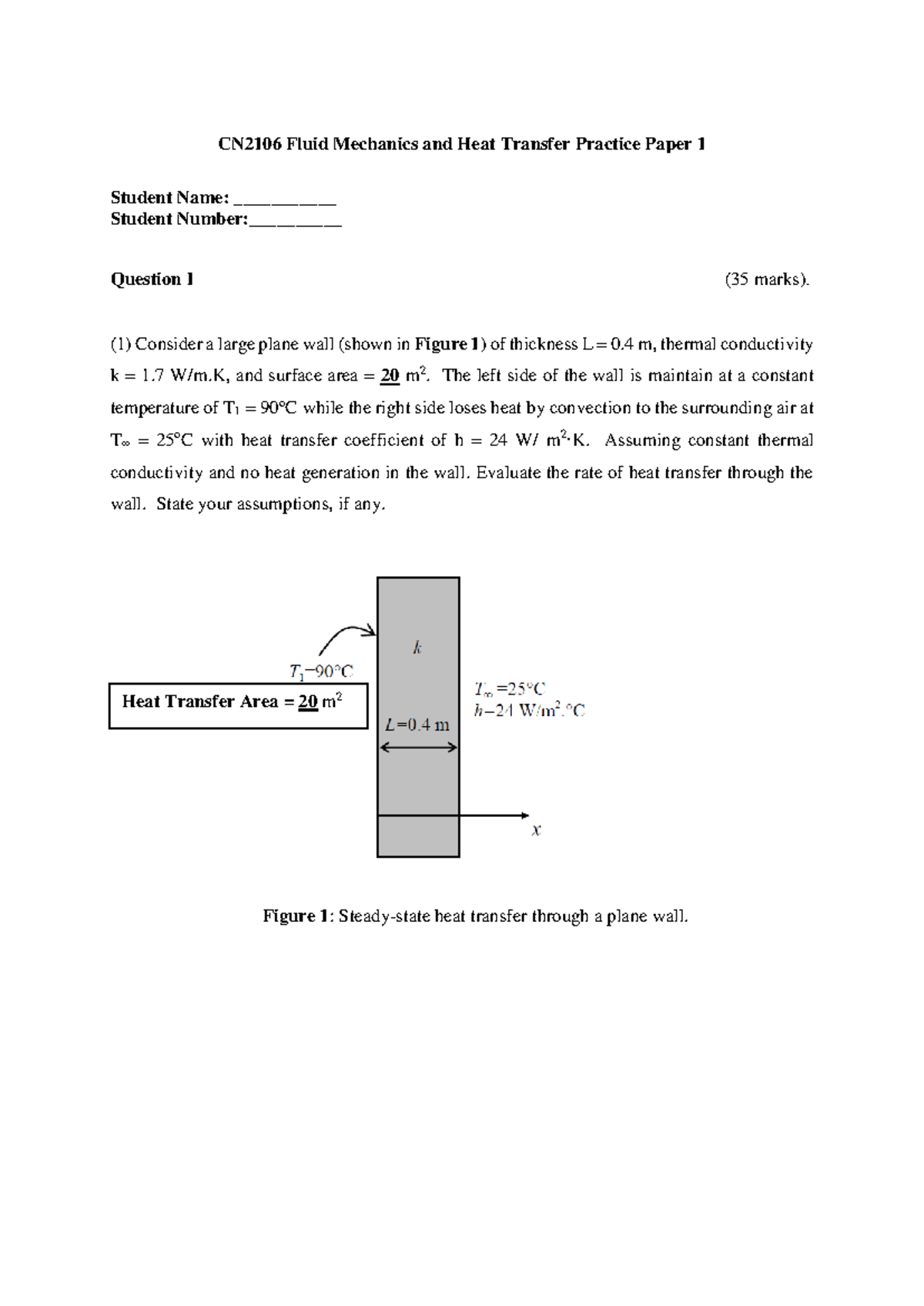 CN2106 Fluid Mechanics and Heat Transfer Practice Paper 1 - Studocu