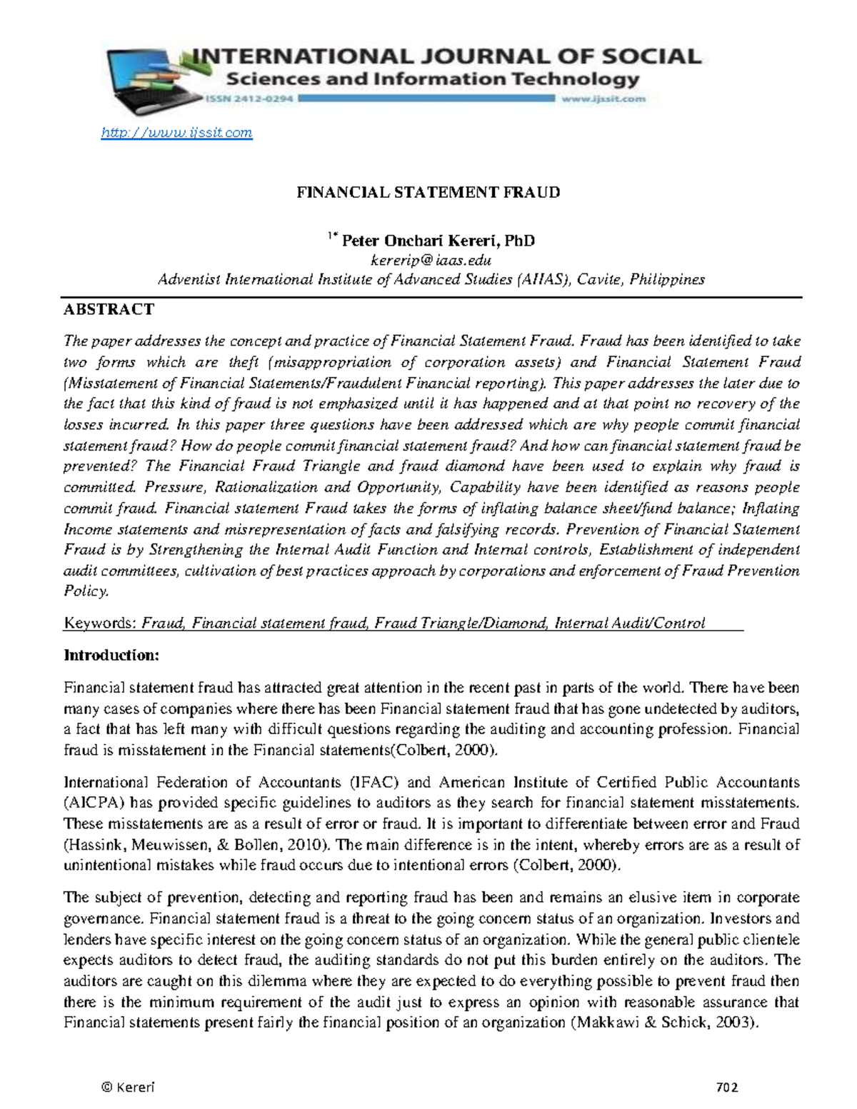 Financial-Statement-Fraud - ijssit FINANCIAL STATEMENT FRAUD 1* Peter ...