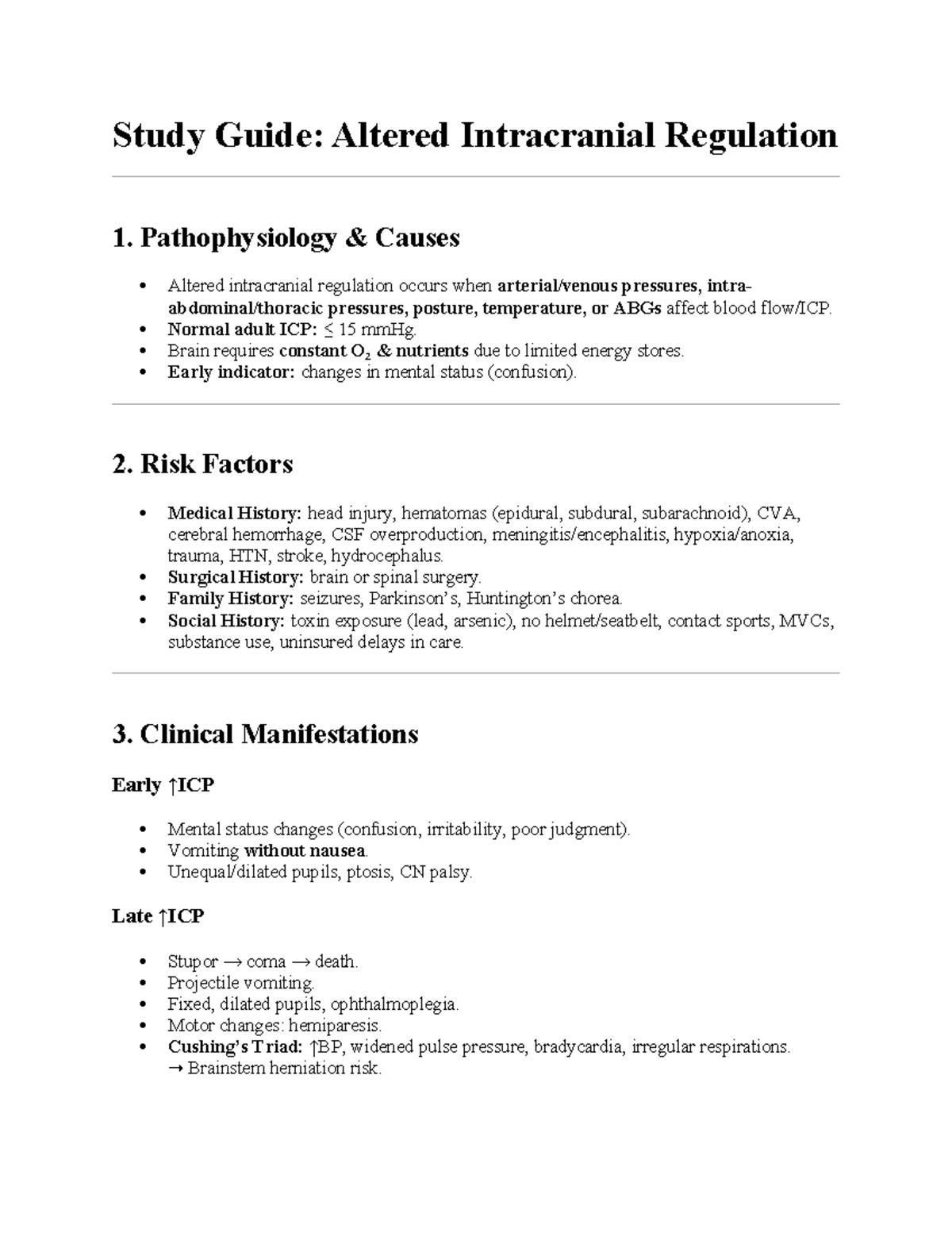 Intercranial Pressure Study Guide: Pathophysiology & Management - Studocu