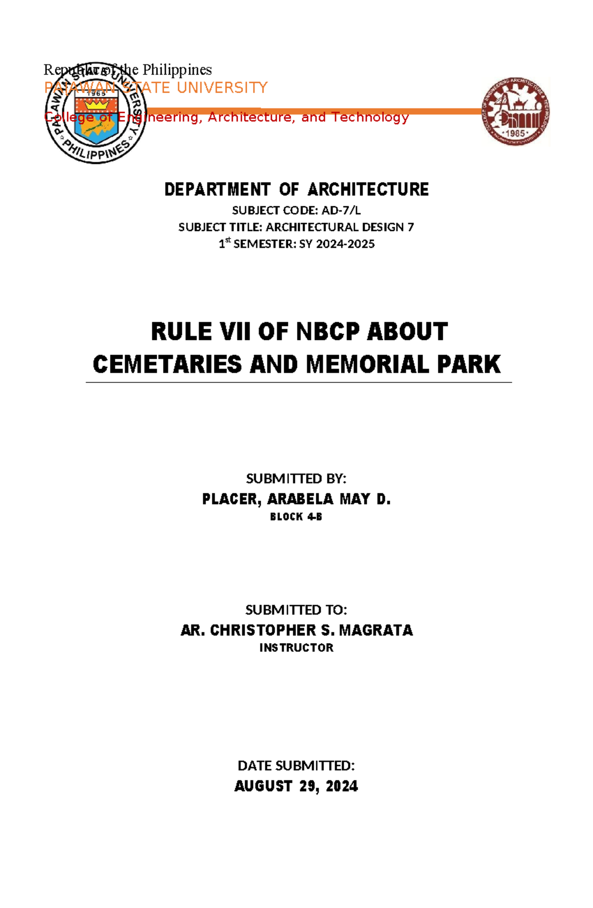 ARCH 7: Research on Cemeteries & Memorial Parks - NBCP Rule VII - Studocu