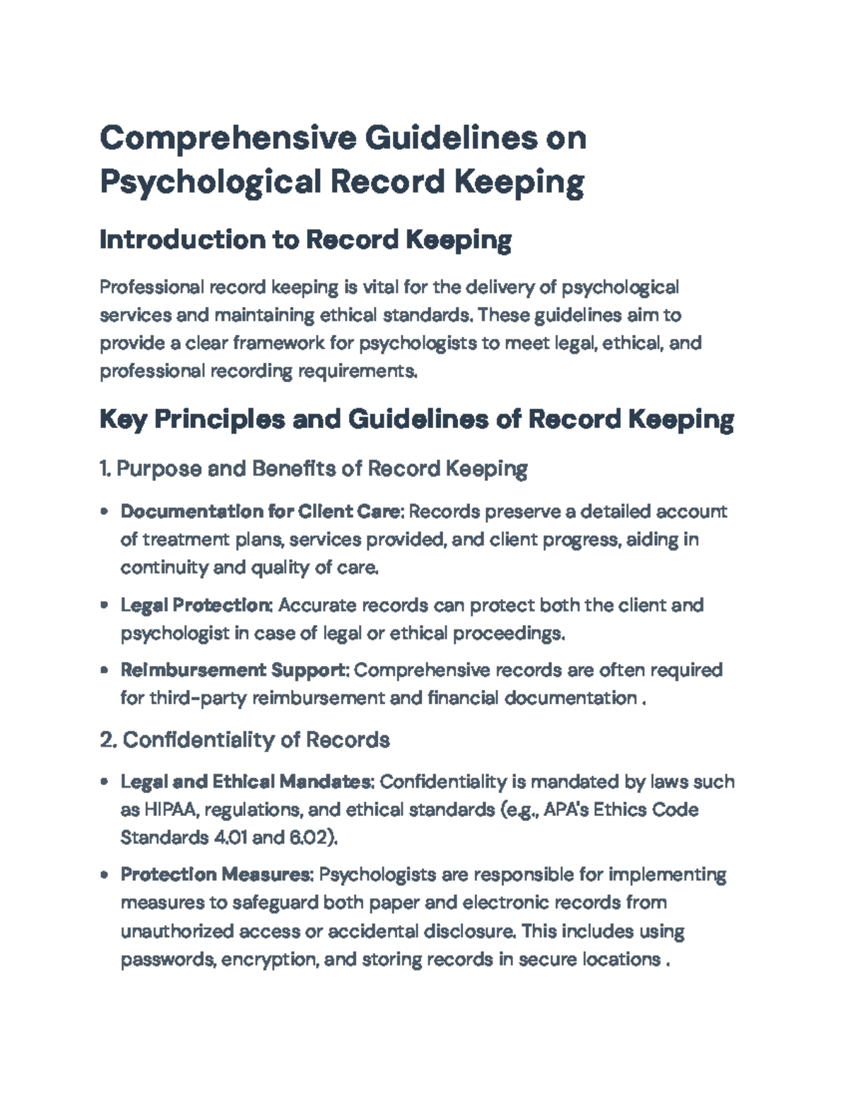 Comprehensive Guidelines on Psychological Record Keeping Practices ...