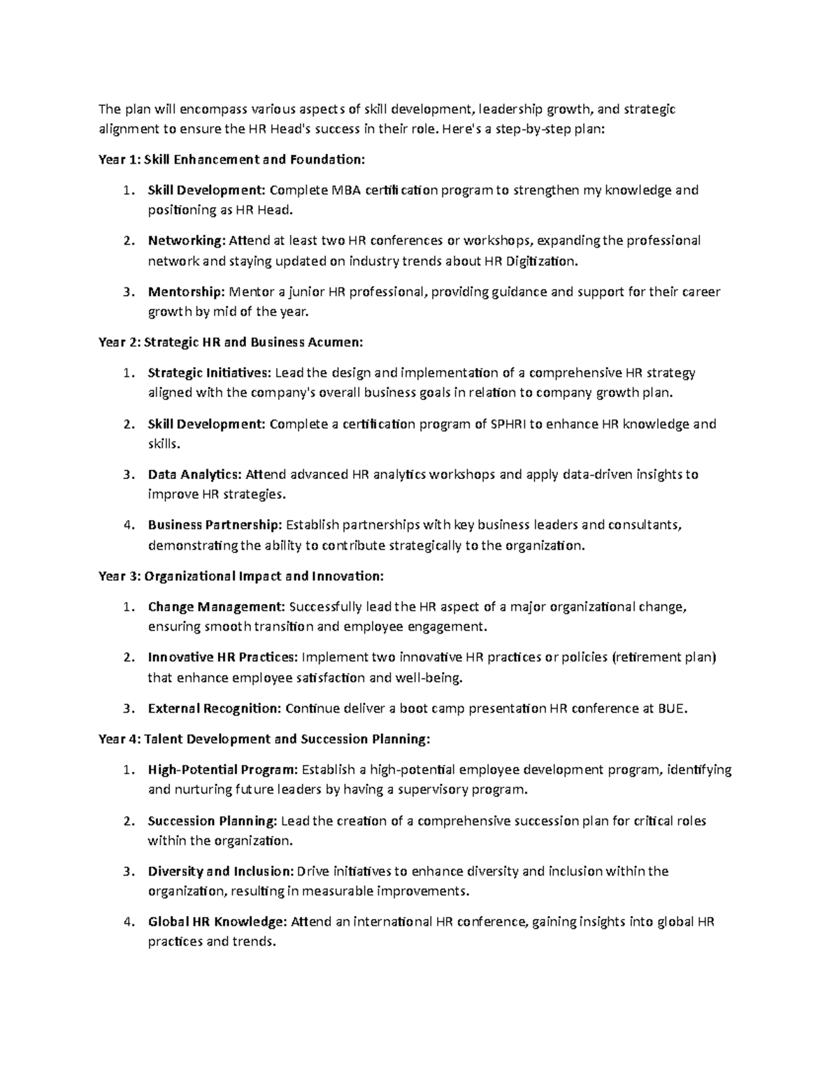 5-Year Career Development Plan for HR Head Success - Studocu