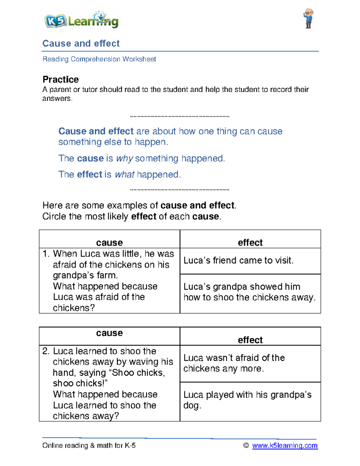 Grade 2 Cause and Effect Relationships Worksheet for Practice - Studocu