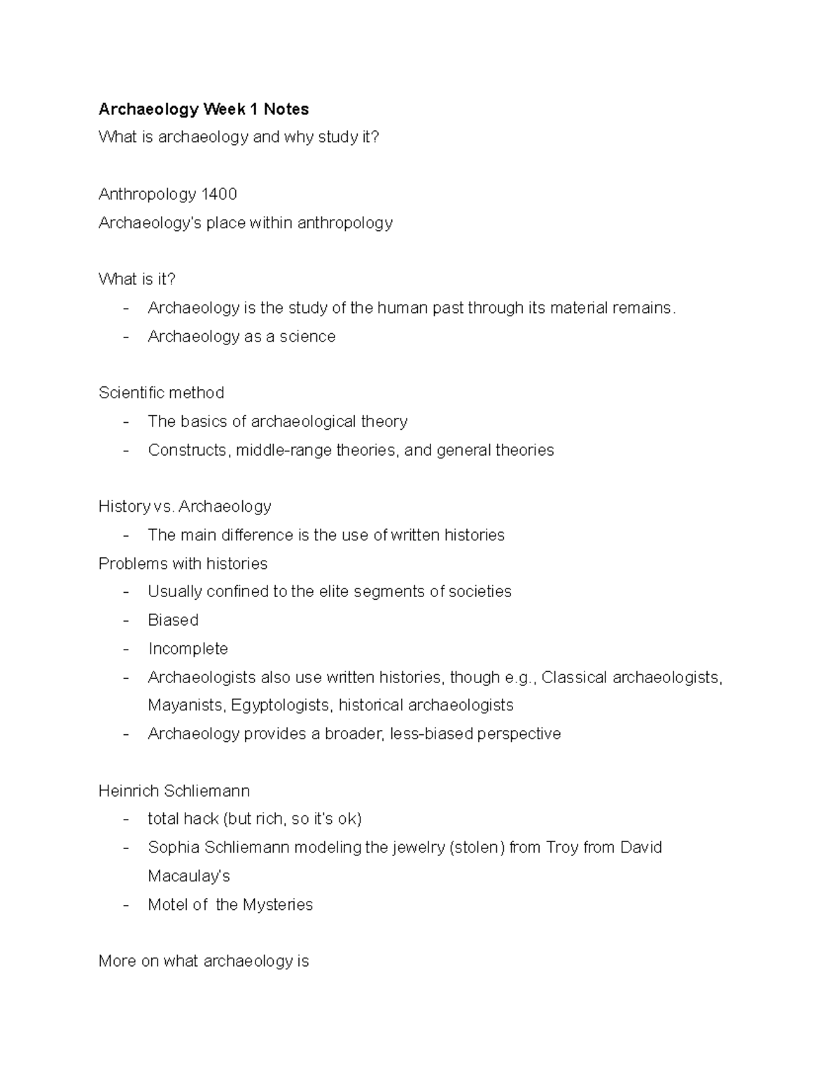 Archaeology 1400: Week 1 Class Notes on Human Past Studies - Studocu