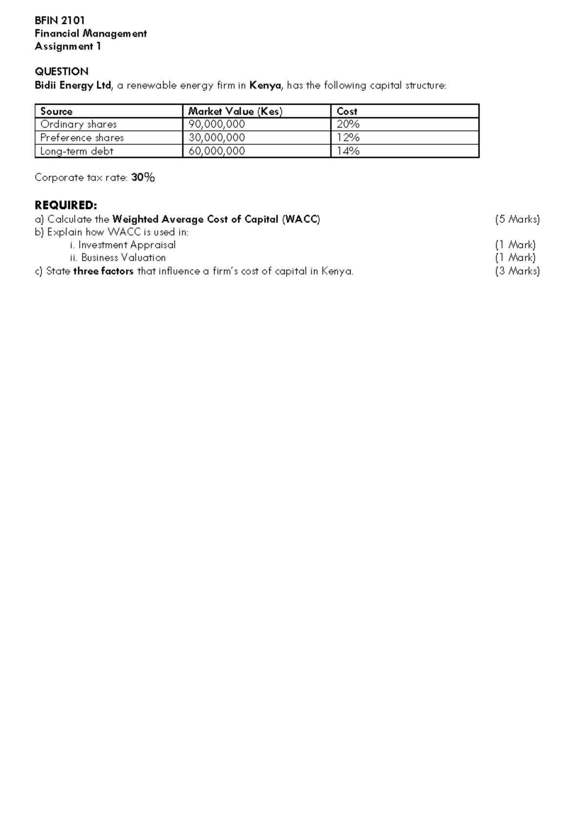 Assignment 1 BFIN 2101 FM - BFIN 2101 Financial Management Assignment 1 ...
