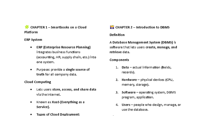 CHAPTERS 1-7 Overview of ERP & DBMS Systems (IT 101) - Studocu