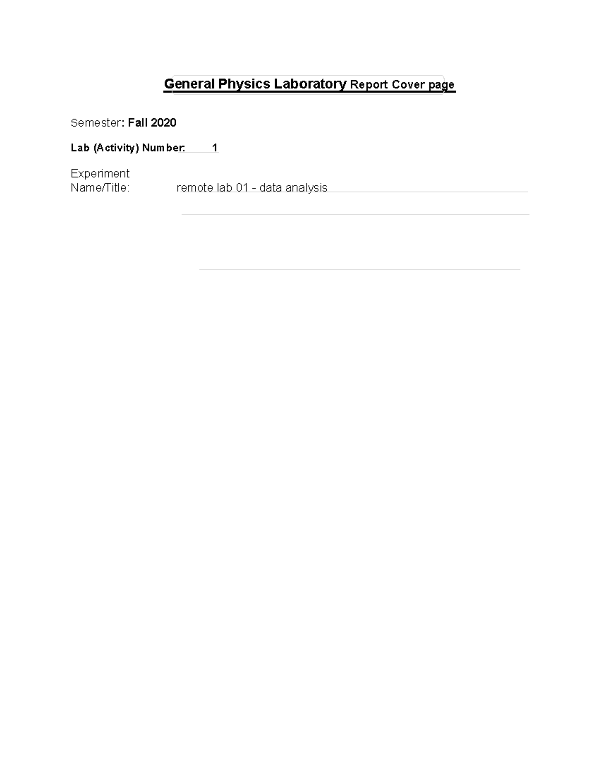 Lab 01: Data Analysis Lab Report - General Physics Laboratory Report ...