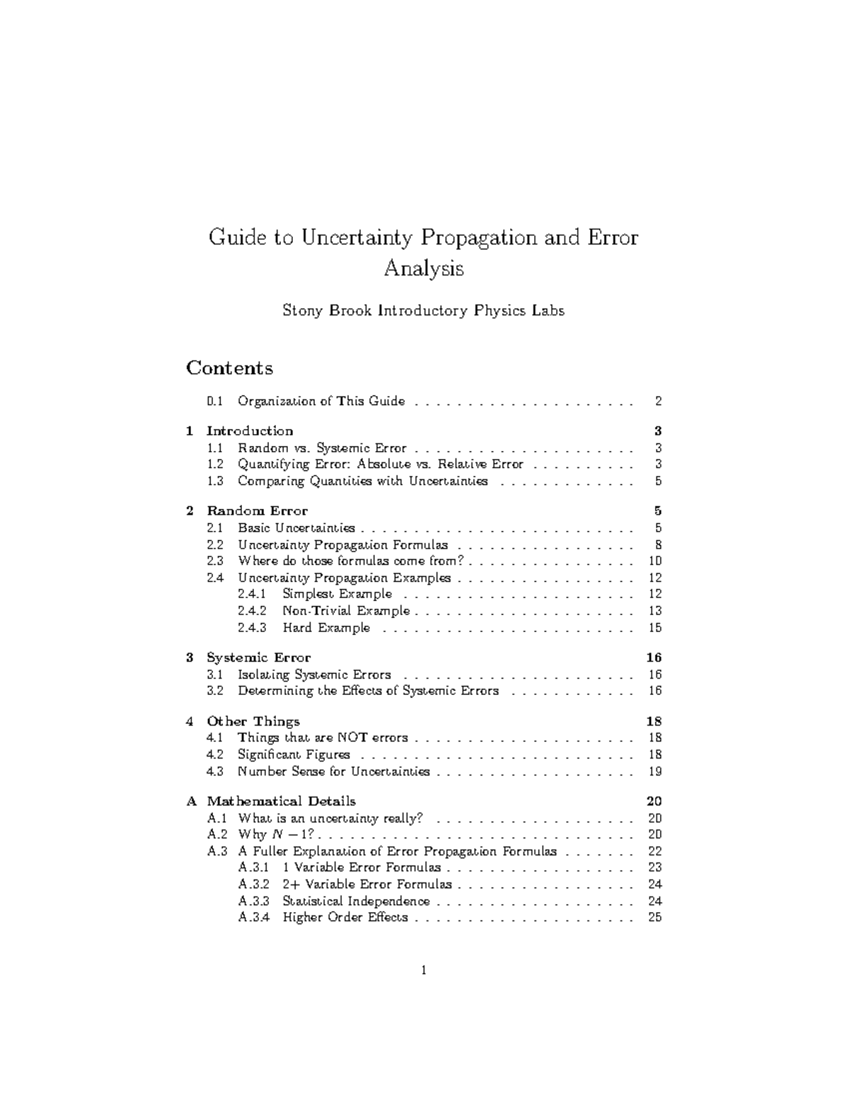 Guide to Uncertainty Propagation & Error Analysis for PHY 101 Labs ...