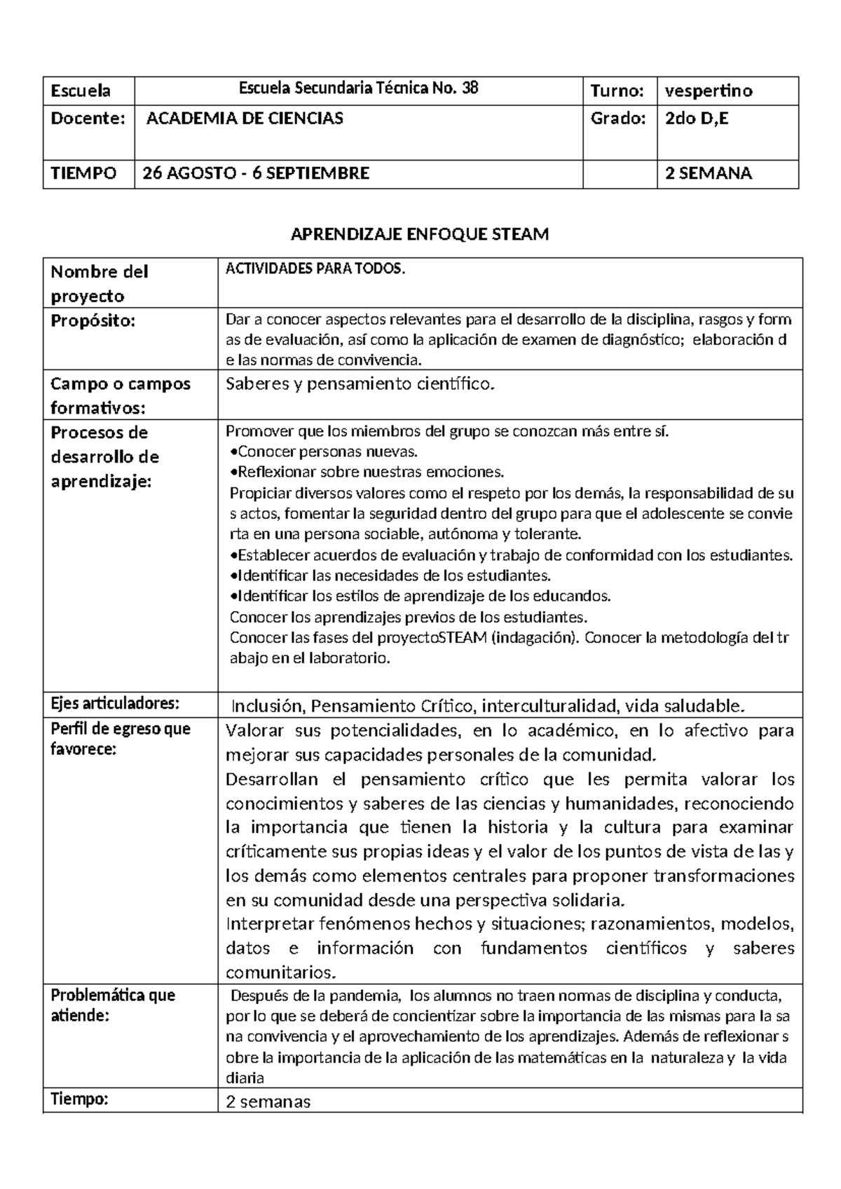 Planeaciones Semana 2 - Ciencias 38: Enfoque STEAM y Aprendizaje ...