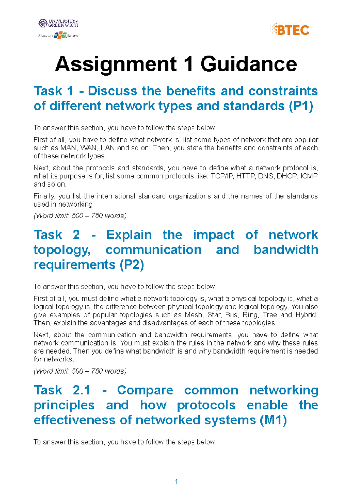 Unit 2: Assignment 1 Guidance on Networking Principles & Devices - Studocu