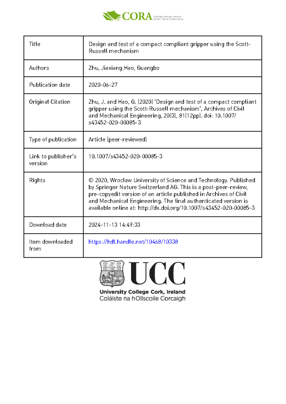 Revised Manuscript Final - Title Design and test of a compact compliant ...