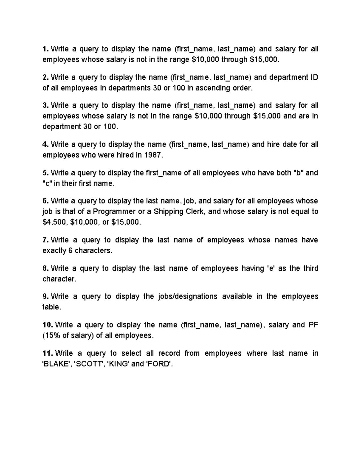 SQL Queries for Employee Data: Restricting & Sorting (Course Code: 4 ...