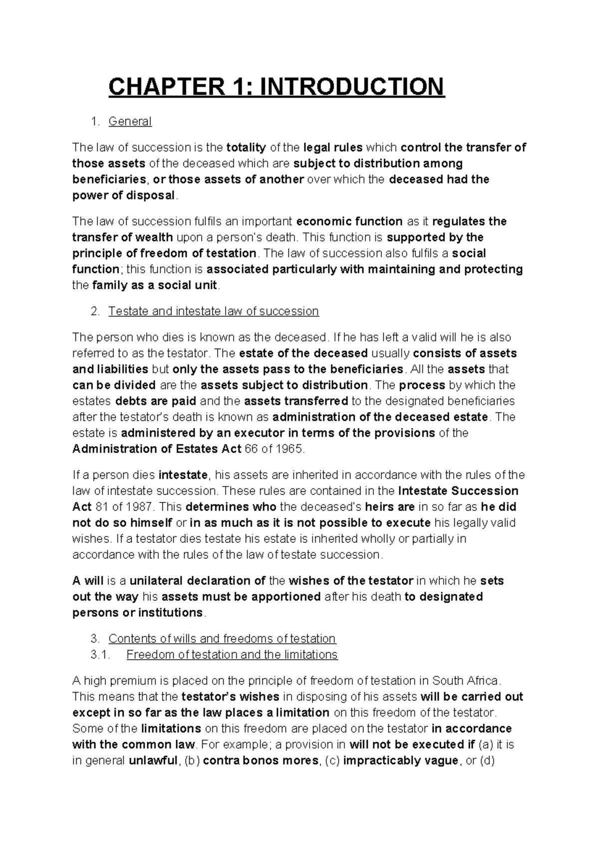 CHAPTER 1: INTRODUCTION TO THE LAW OF SUCCESSION - Studocu