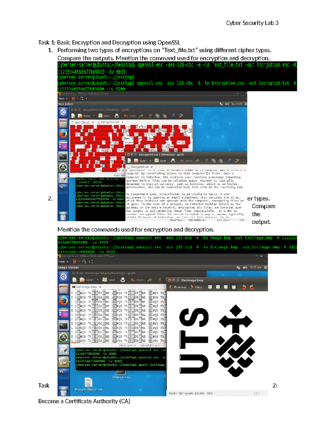Cyber Security Lab 3: Basic Encryption & CA Creation Tasks - Studocu