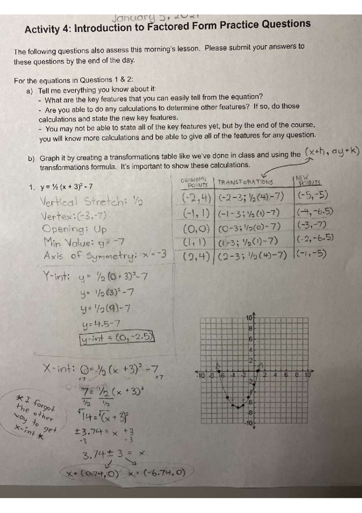 MATH 101: Factored Form Practice Questions with Key Feature Analysis ...