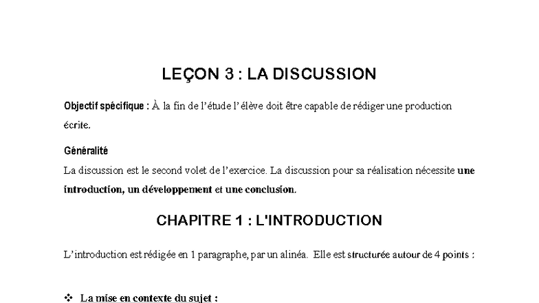 LEÇON 3 : LA DISCUSSION - TEEO3 - Guide de Rédaction et QCM - Studocu