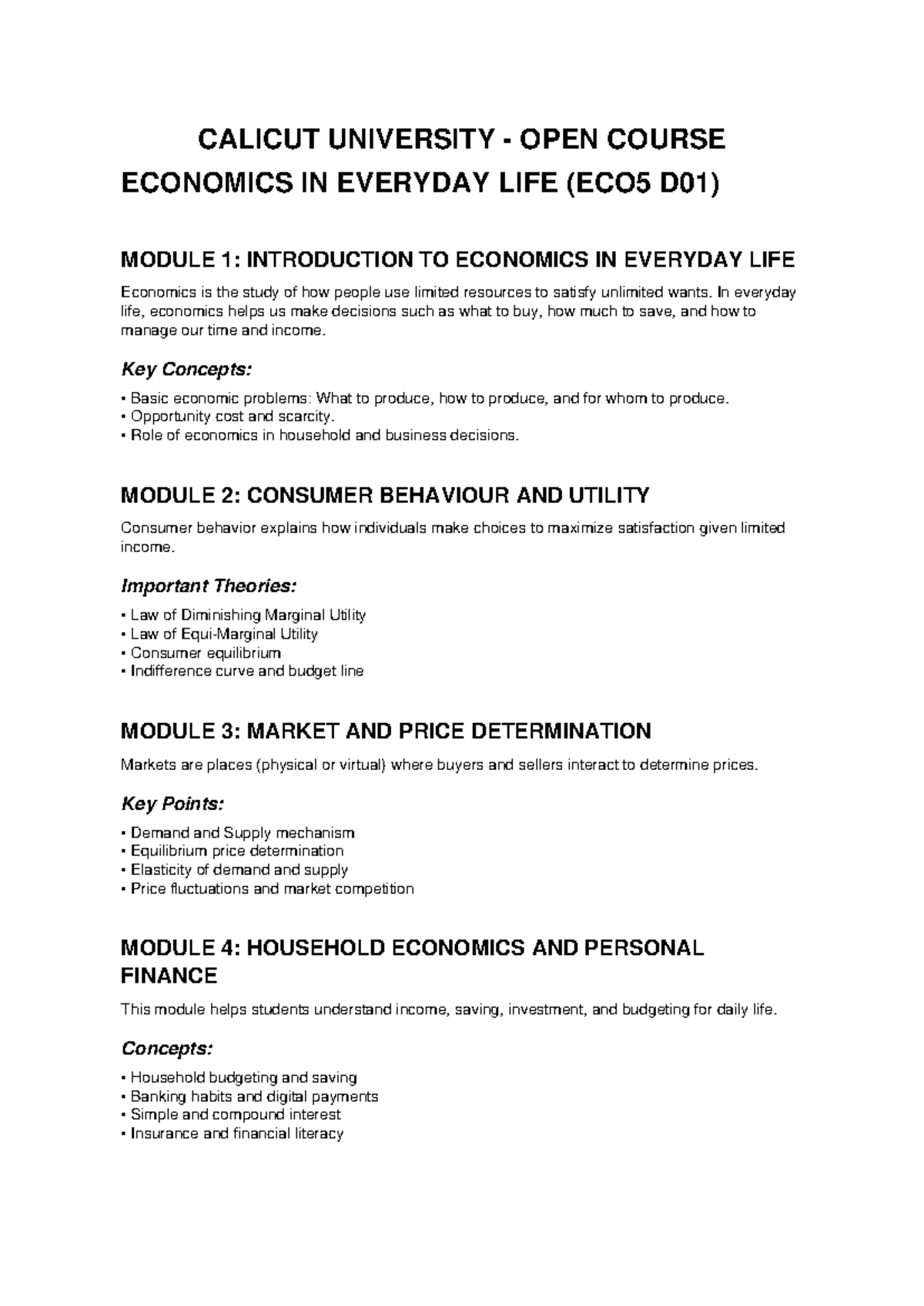 ECO5 D01: Study Notes on Economics in Everyday Life - Studocu