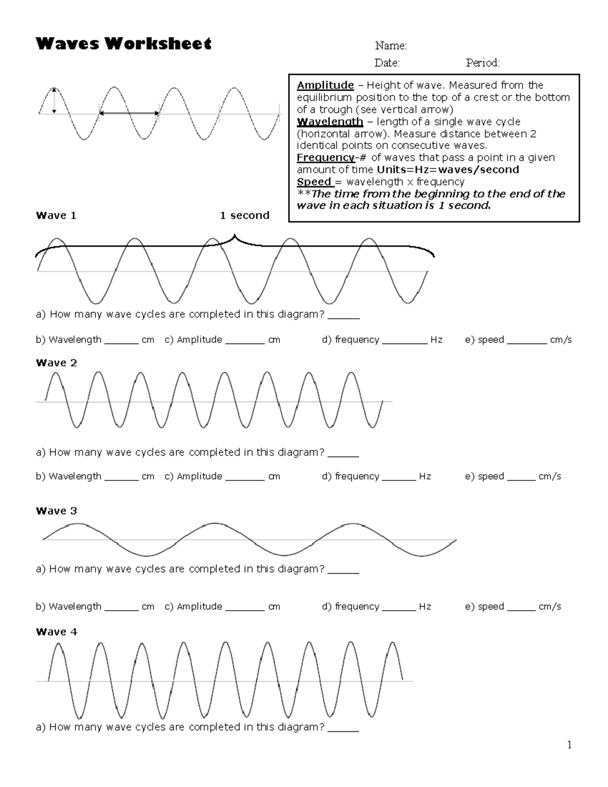 Waves Worksheet - Wave Properties and Measurements (Wave 1) - Studocu