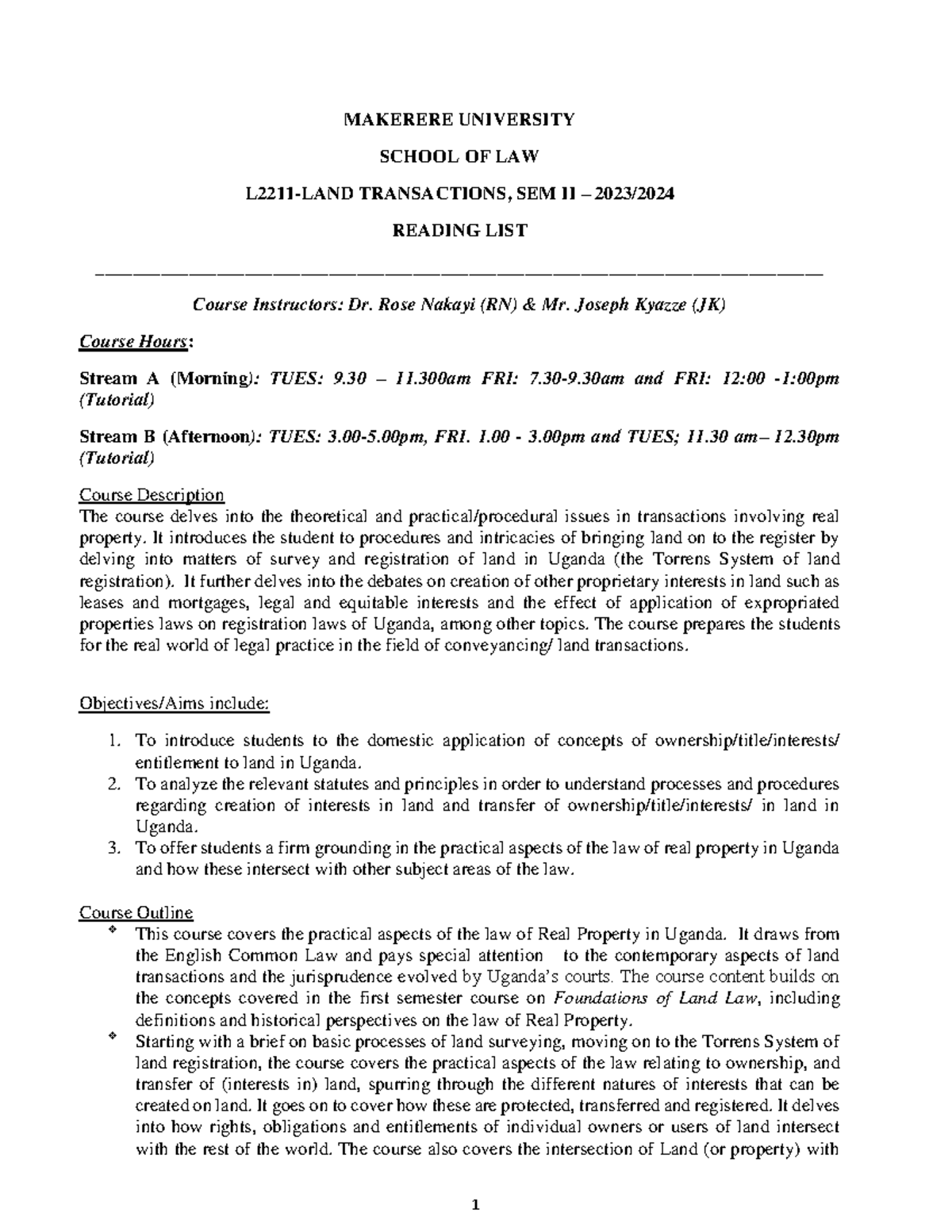 2024 L221 Land Transactions Reading List - Revised January Edition ...