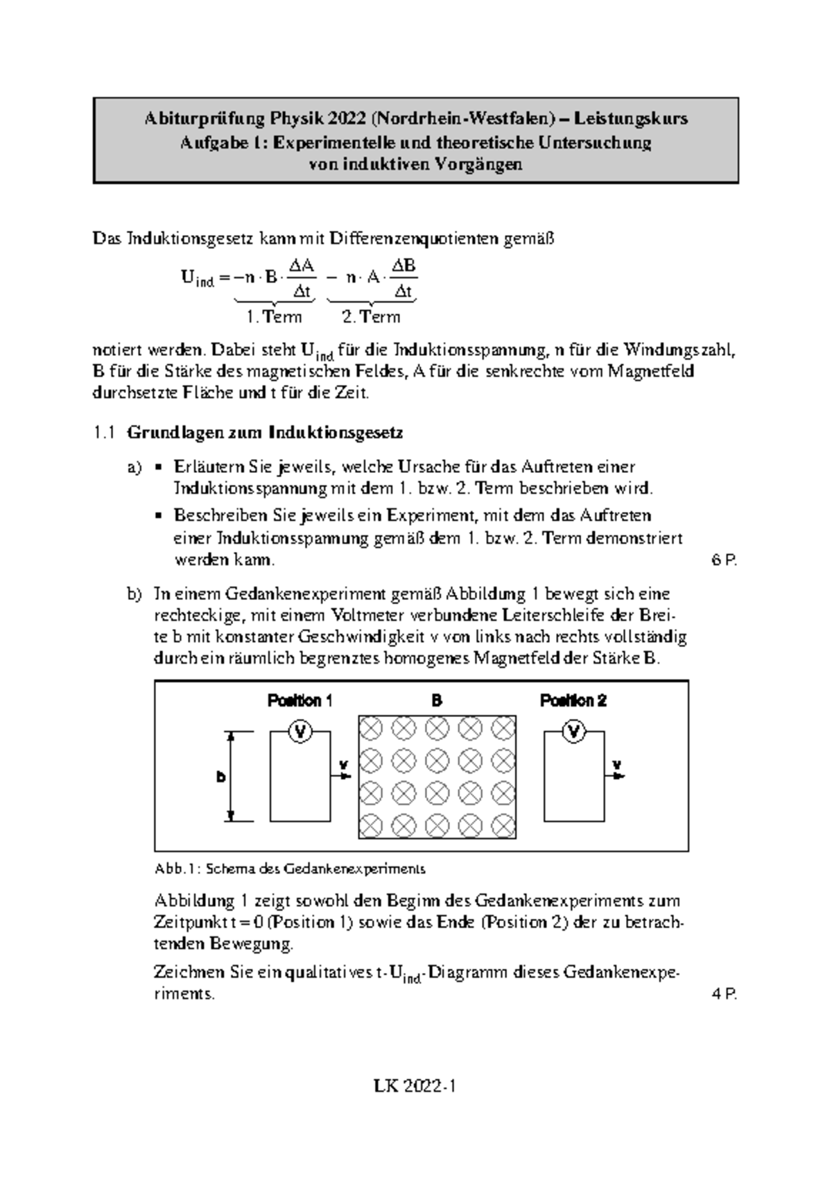 Klausur 2022 - Sommersemester - Abiturprüfung Physik 2022 (Nordrhein ...