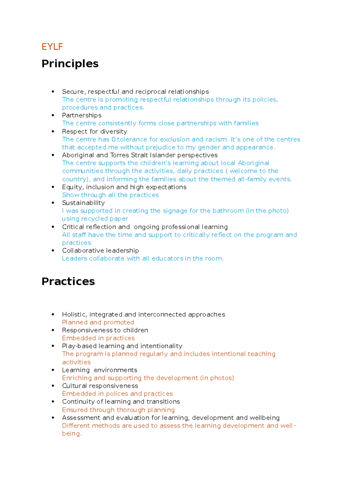EYLF Principles & Practices: Promoting Respectful Relationships - Studocu