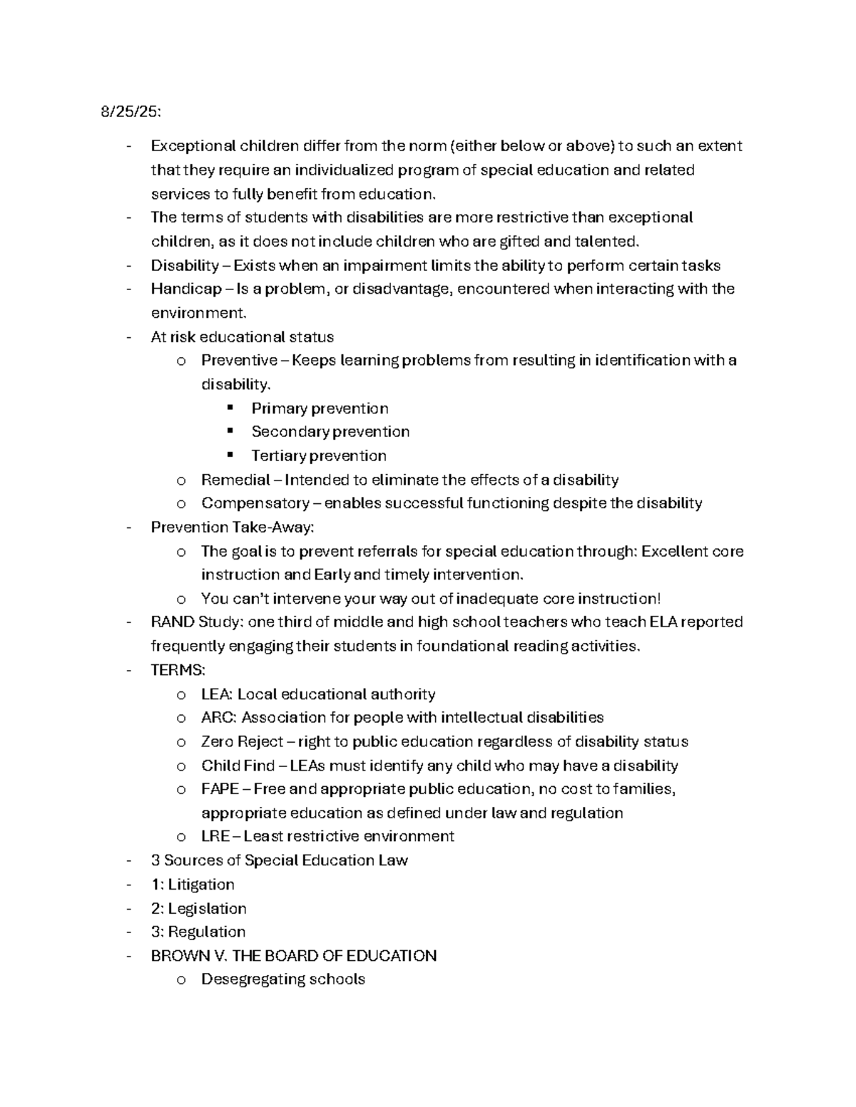 Special Education Overview and Key Legal Cases - Studocu