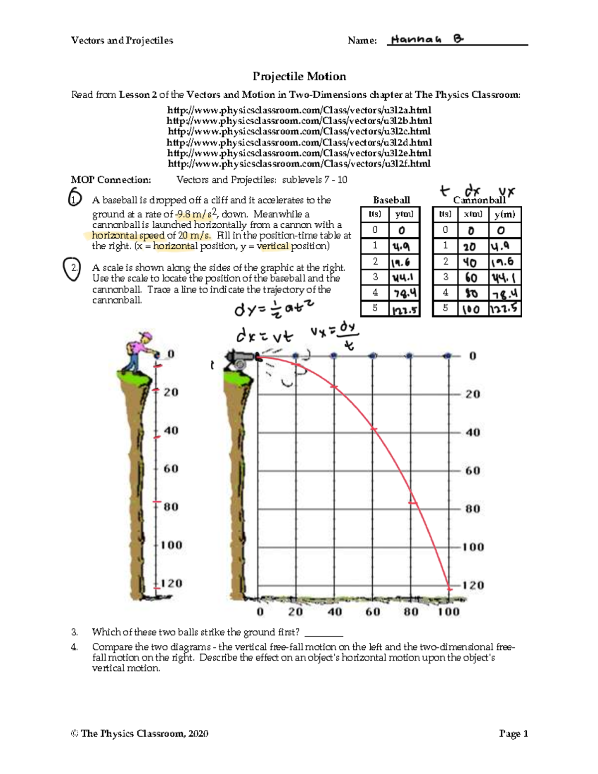 Vectors and Projectiles: Lesson 2 - Projectile Motion Analysis - Studocu