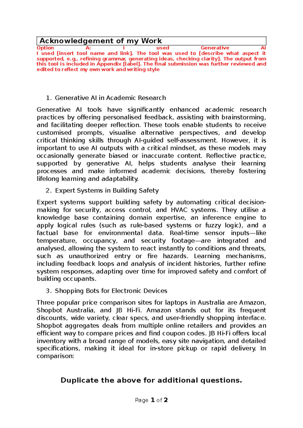 Gen AI in Academic Research & Expert Systems: Acknowledgement - Studocu