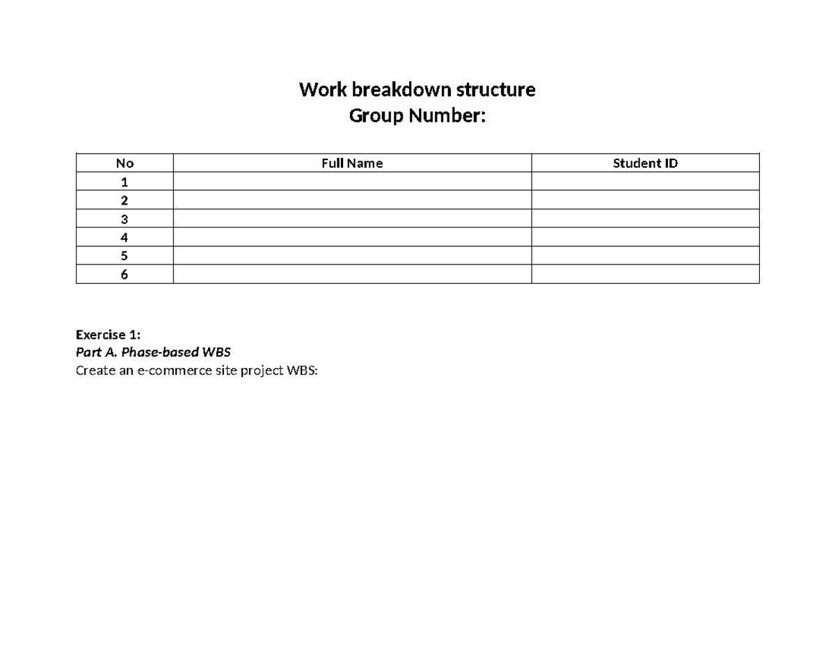 WBS exercises - tài liệu tham khảo - Work breakdown structure Group ...