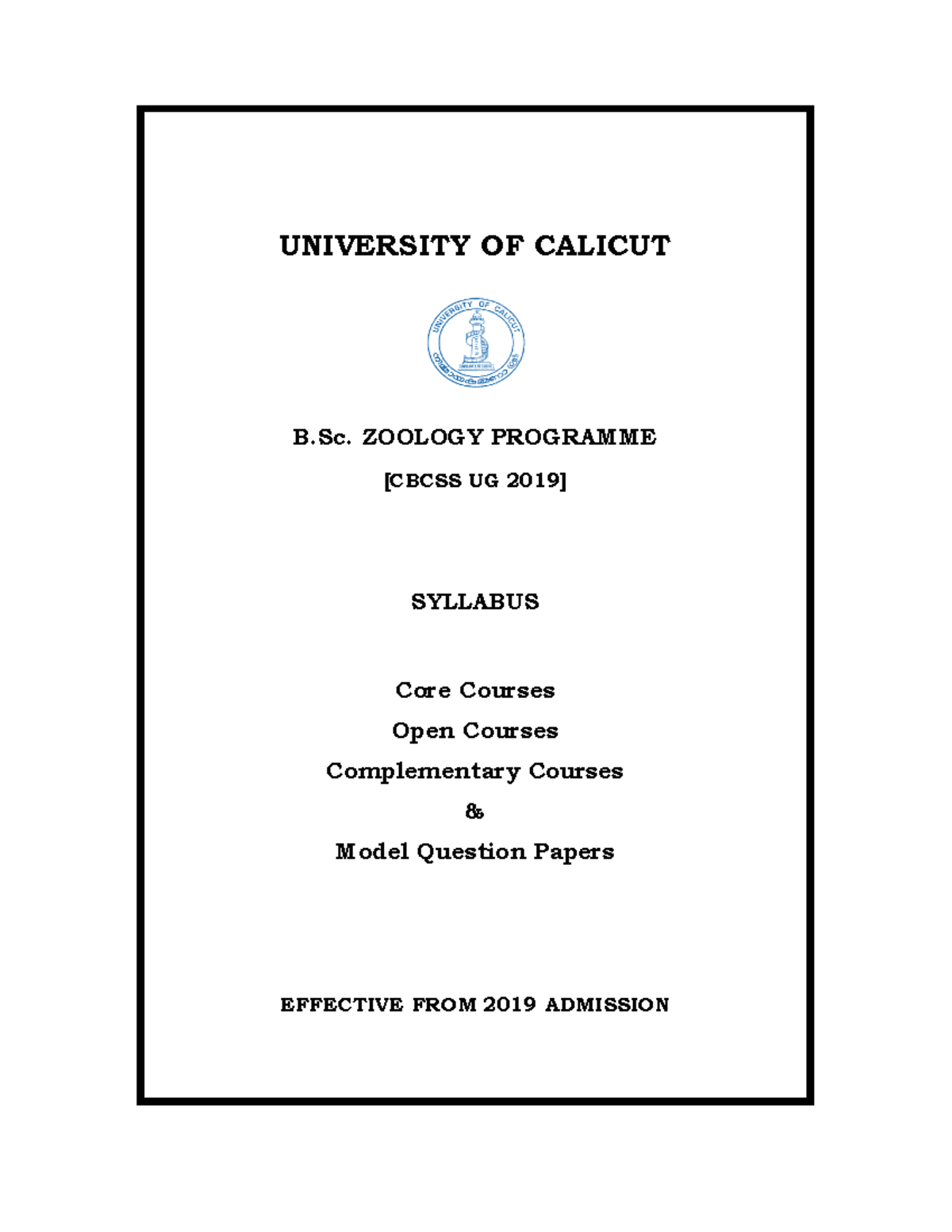 B.Sc. Zoology Syllabus [CBCSS UG 2019] & Model Question Papers - Studocu