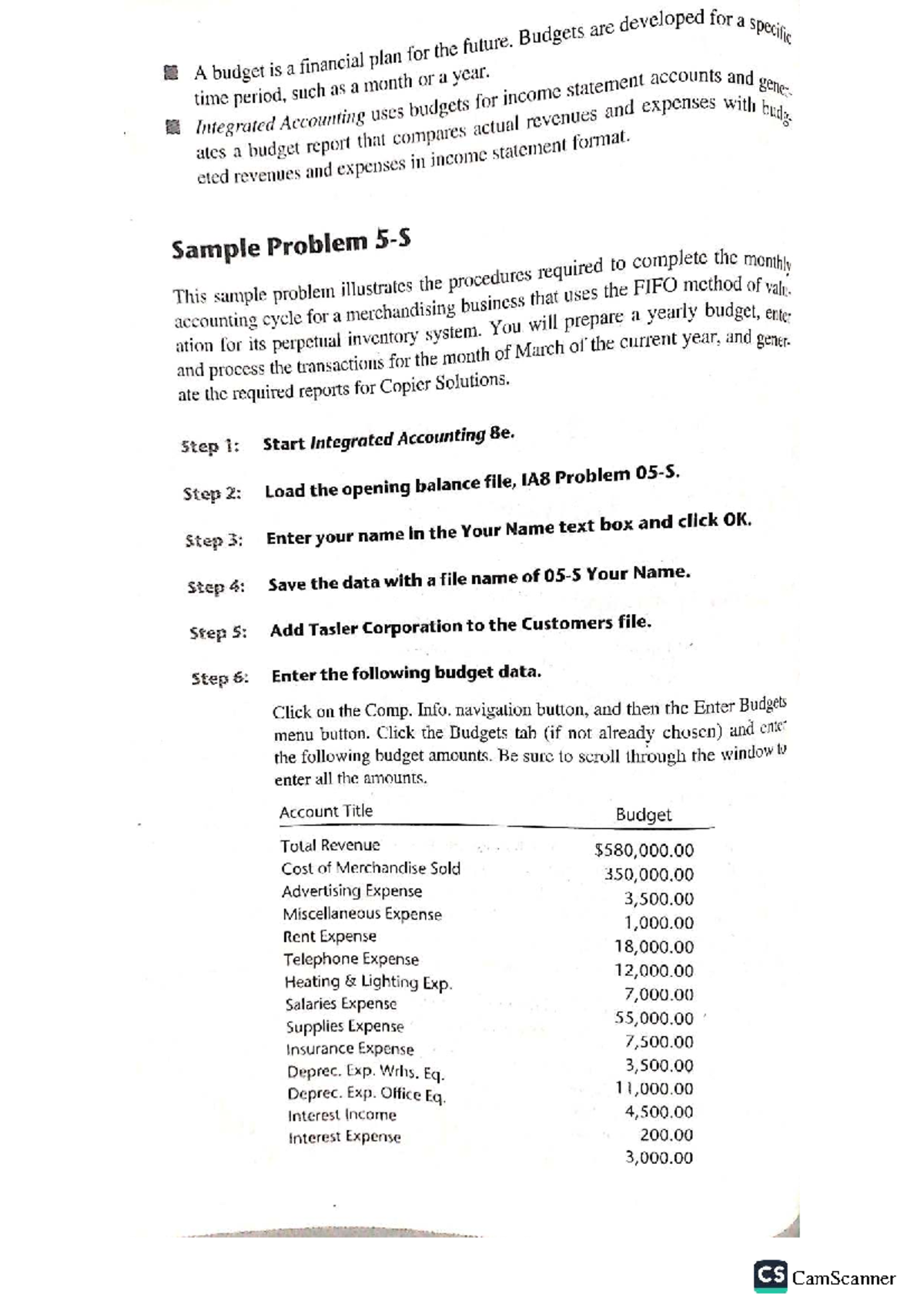 Integrated Accounting 8e: Monthly Budgeting & Transactions for CS - Studocu